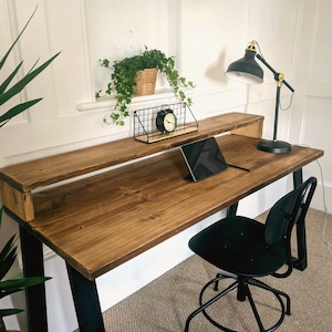 Rustic Reclaimed Desk With Monitor Shelf, Choice of Trapezium/hairpin ...
