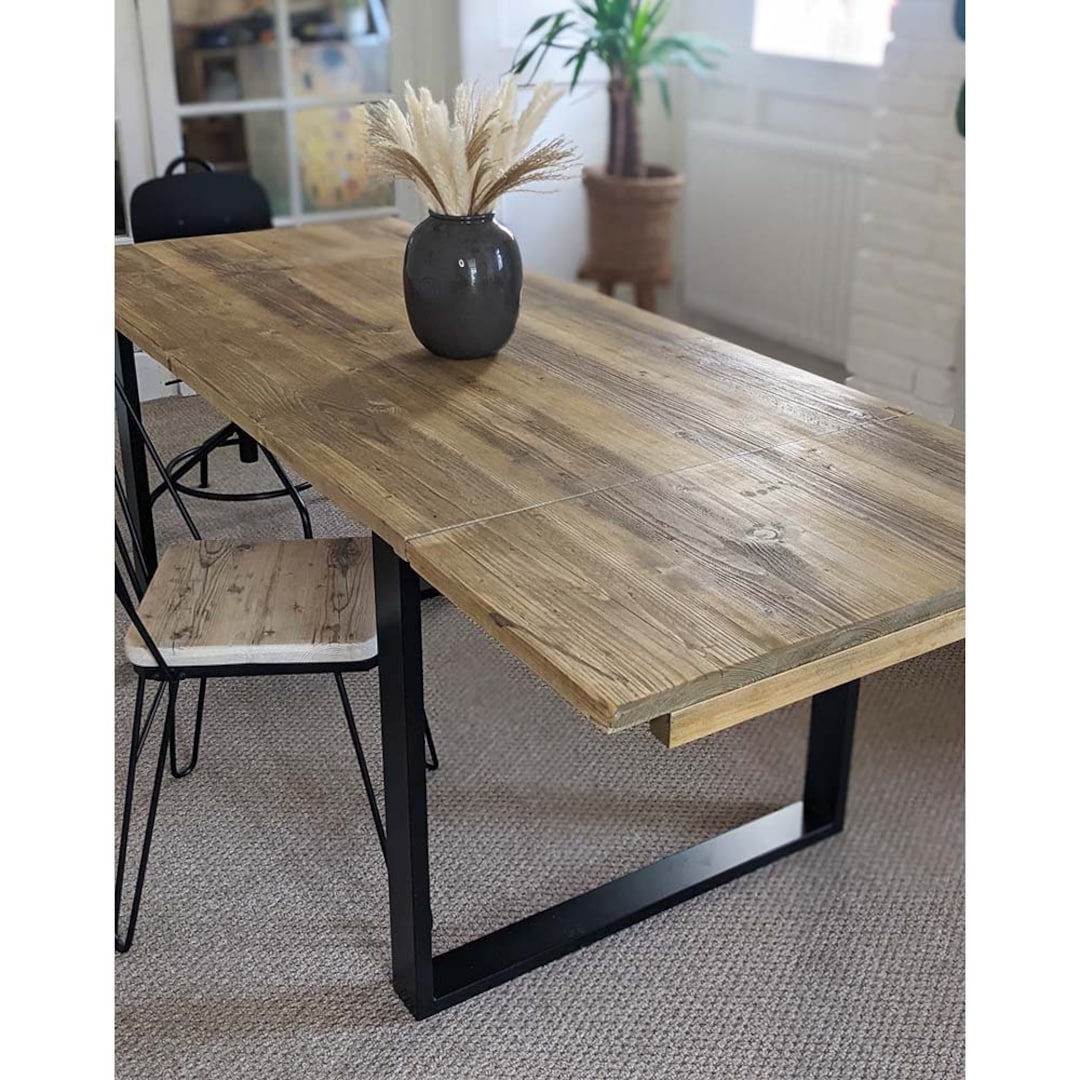 Reclaimed Extending Dining Table With Black Box Steel Legs ...