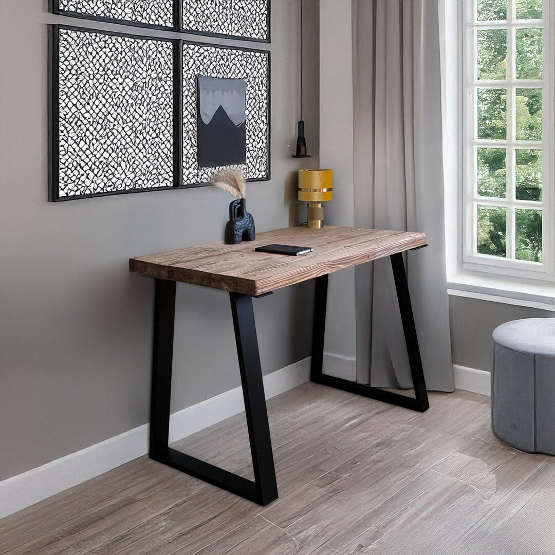 Thick Solid Wood Industrial Reclaimed Trapezium Desk, Handmade in the ...