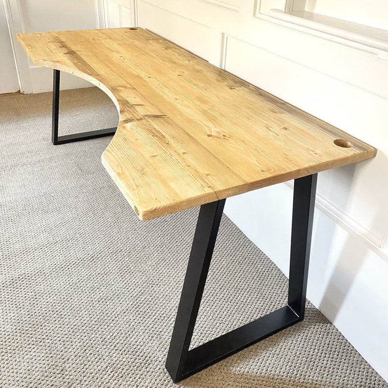 Reclaimed Curved Desk With Trapezium Legs and Cabling Holes - Etsy