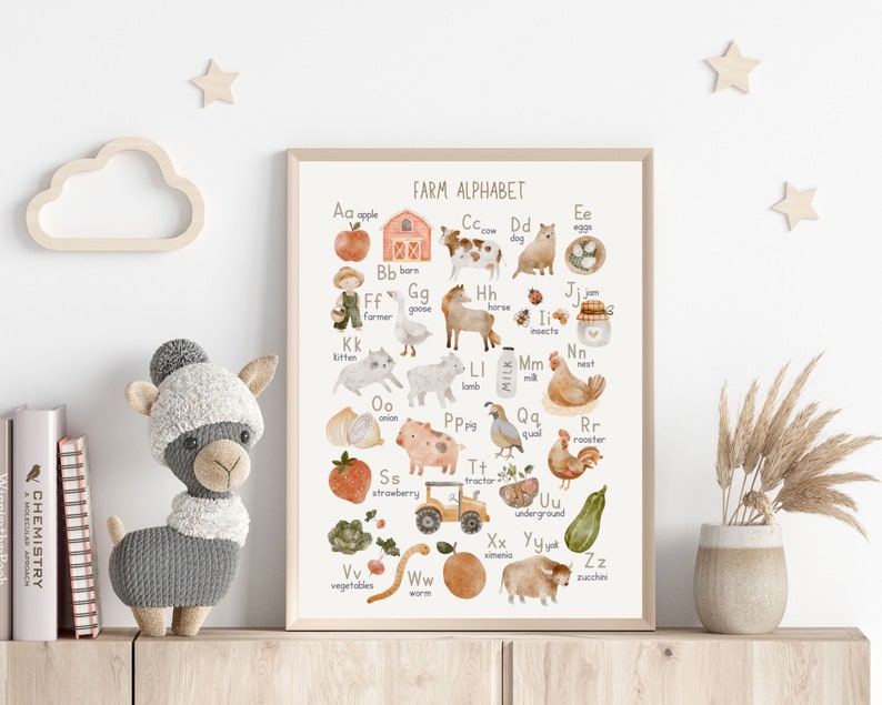 Farm Alphabet and Numbers Prints, Alphabet Poster, Farm Animals, ABC ...