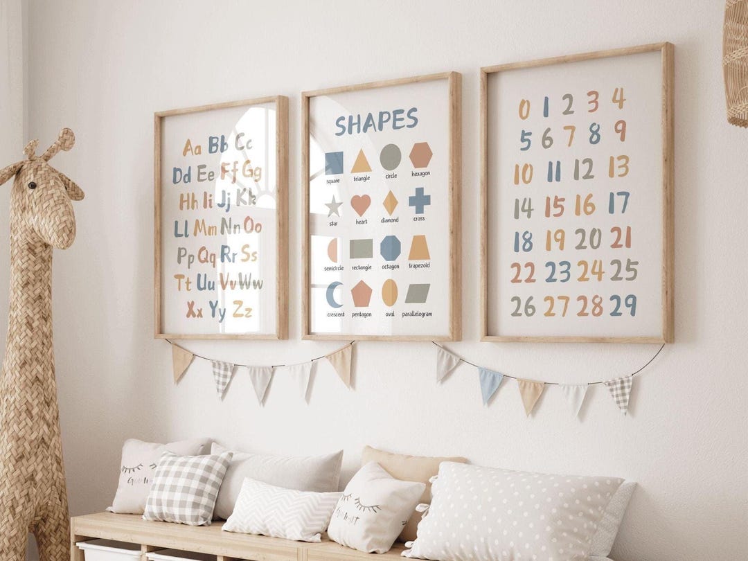 Alphabet Chart, Numbers Chart, ABC Poster, Set of 3 Educational Nursery ...