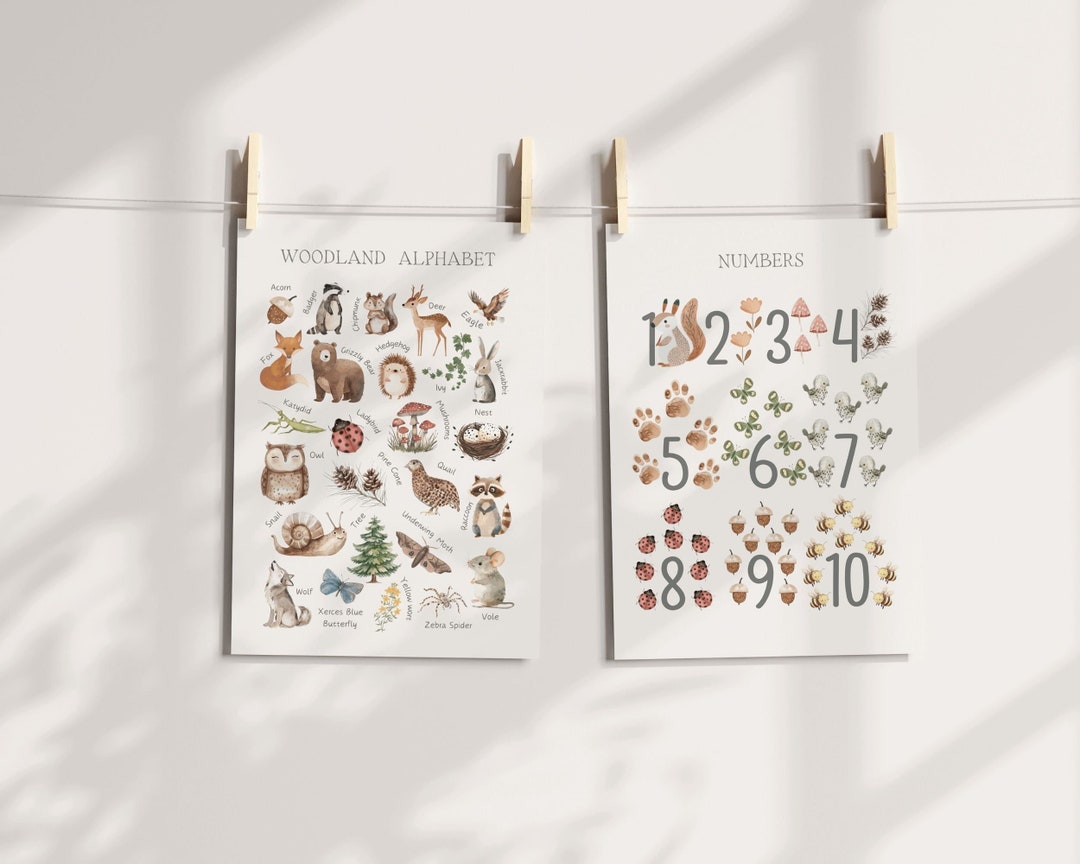 Woodland Alphabet and Numbers Prints, Alphabet Poster, ABC Print ...