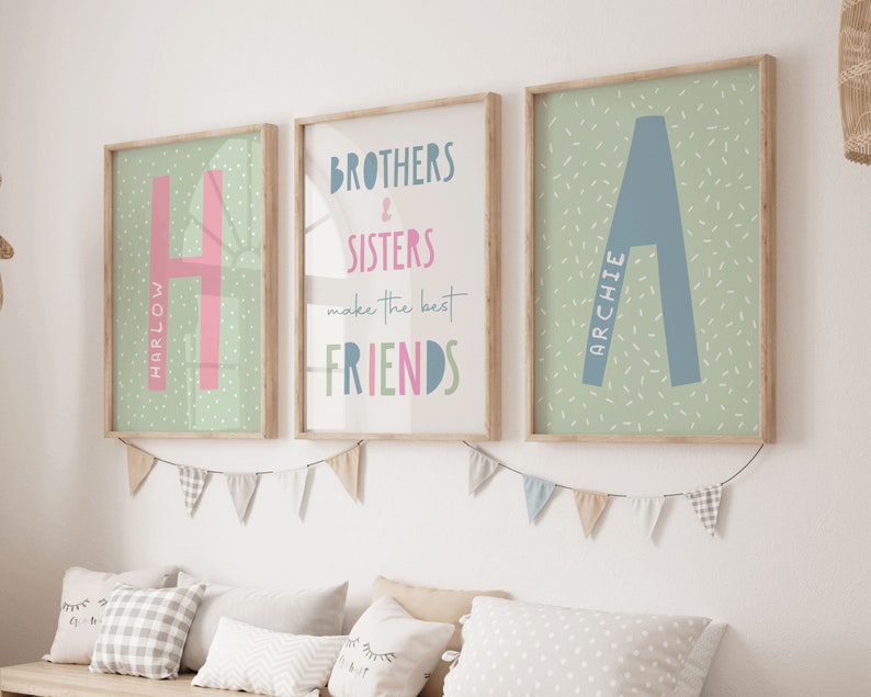 Sibling Nursery Prints: Personalized Kids Name Art, Set of 3 - Etsy