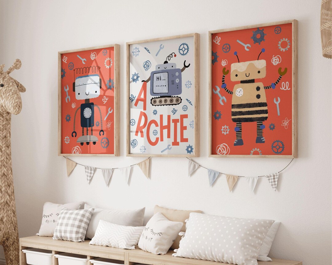 Personalised Robot Wall Art, Robot Prints, Playroom Decor, Robot ...
