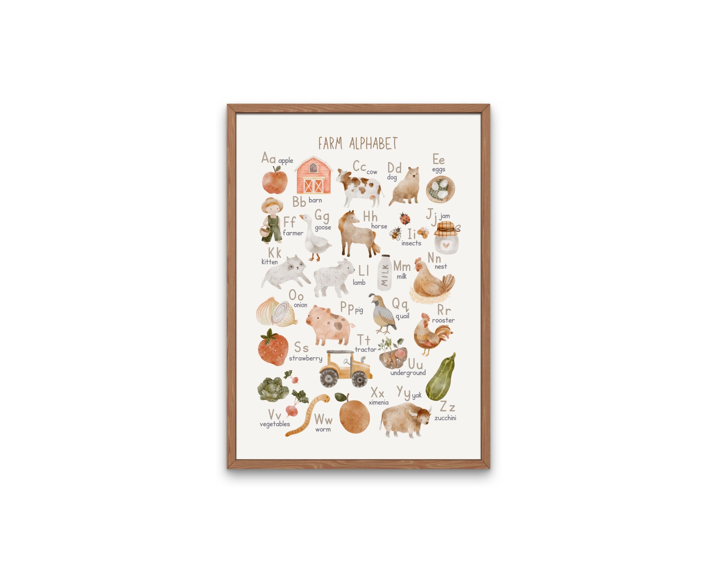 Farm Alphabet and Numbers Prints, Alphabet Poster, Farm Animals, ABC ...