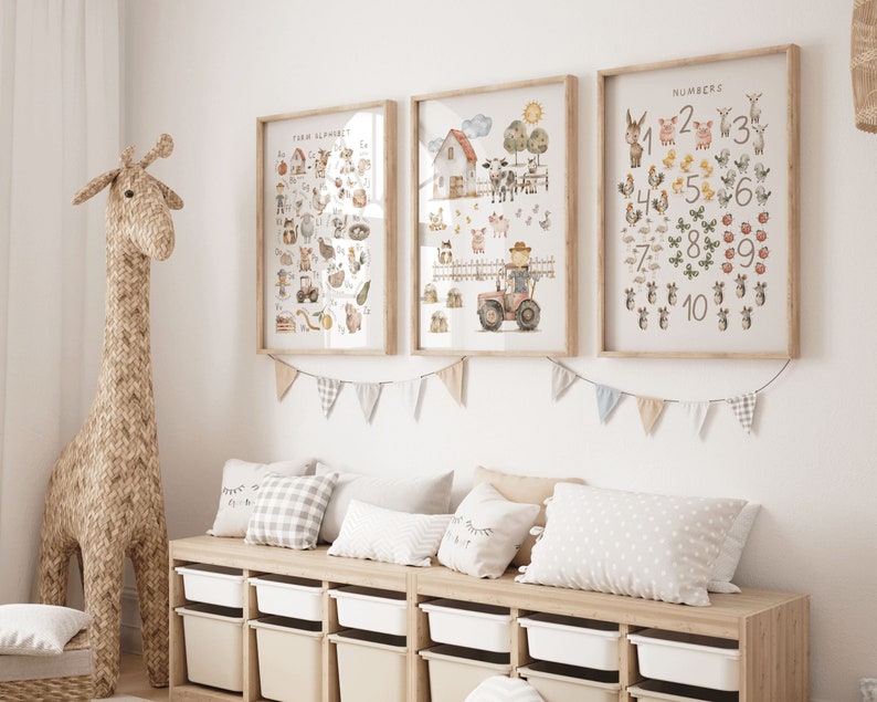 Farm Alphabet & Numbers Prints: Nursery Wall Art Set (digital Prints ...