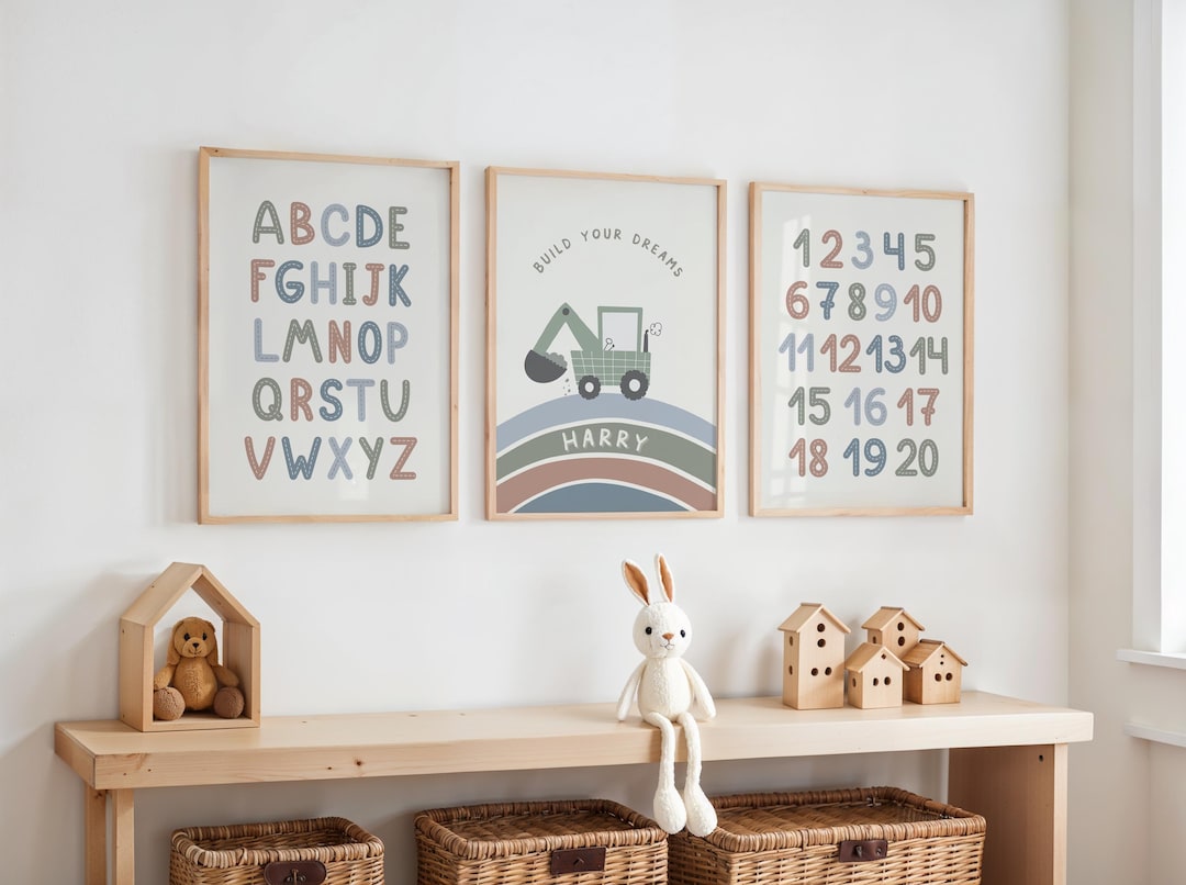 Construction Truck Alphabet & Numbers Prints: Boy Room Decor (set of 3 ...