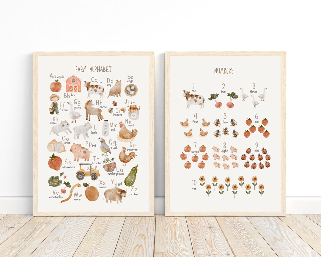 Farm Alphabet and Numbers Prints Alphabet Poster Farm - Etsy
