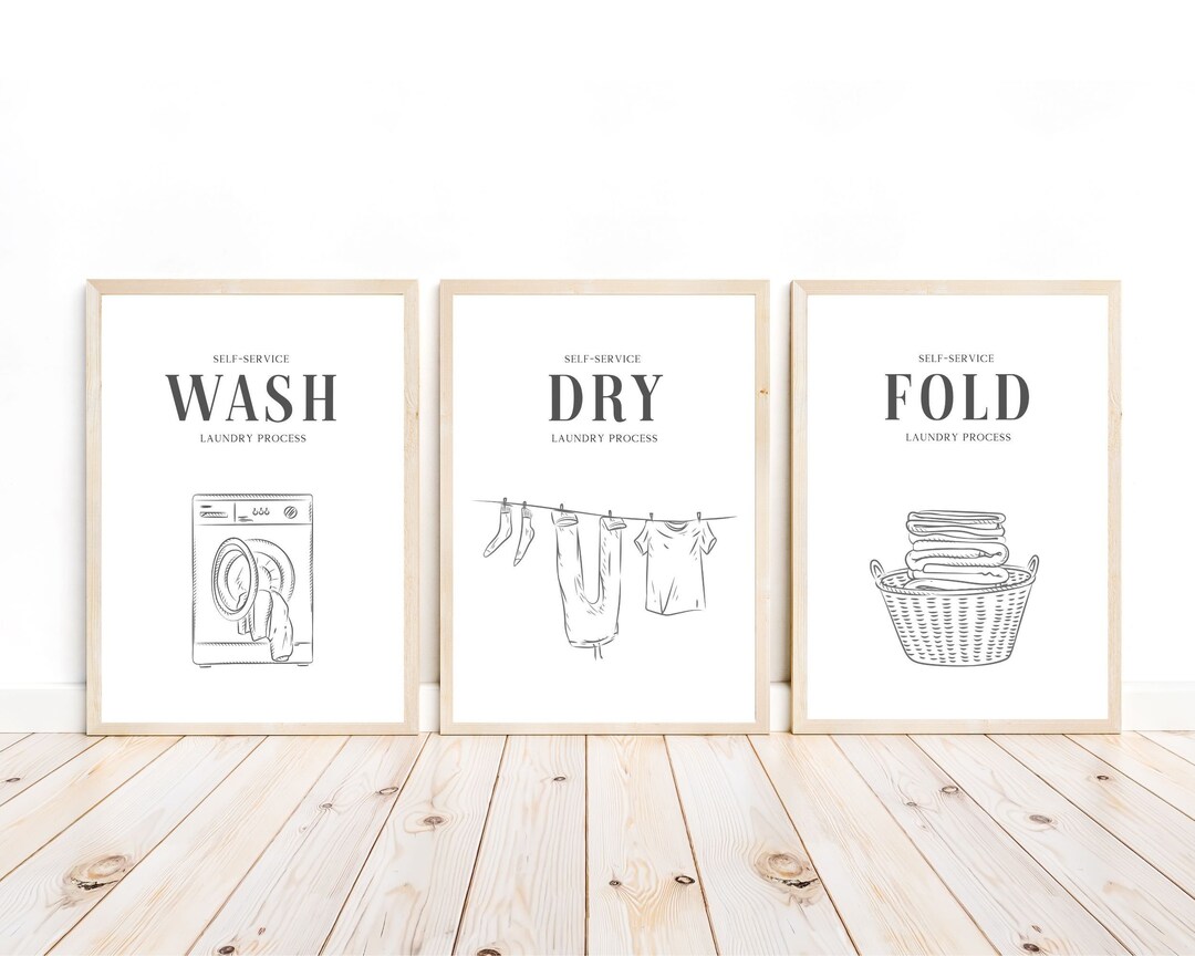 Laundry Room Art Prints,set of 3, Utility Room Prints, Washing Symbols ...