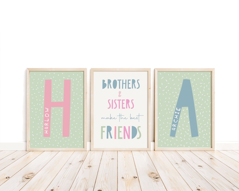 Sibling Nursery Prints: Personalized Kids Name Art, Set of 3 - Etsy