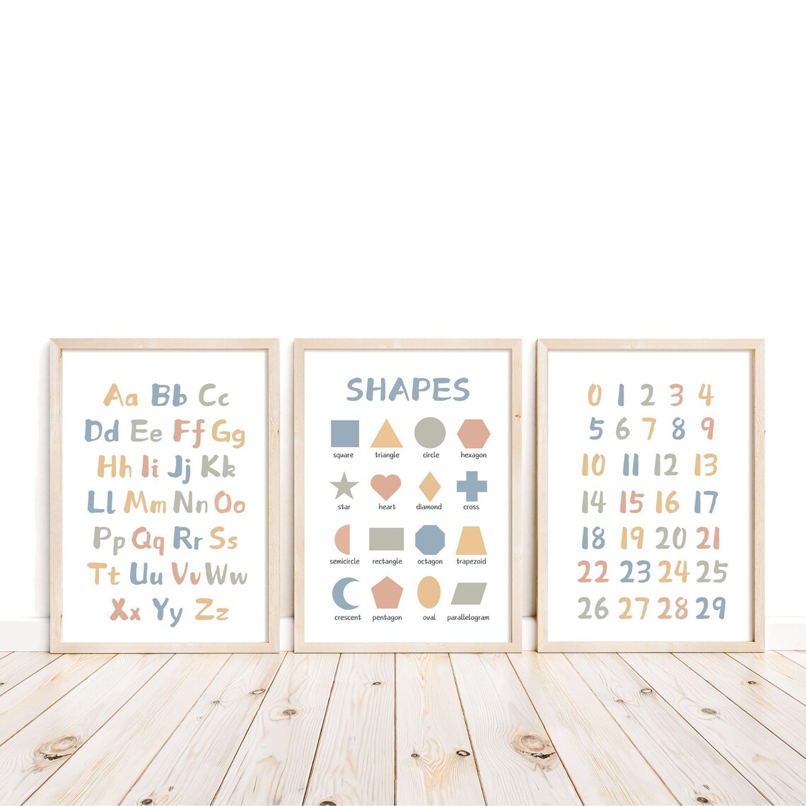 Educational Nursery Prints: Alphabet, Numbers, Shapes - Scandi Decor - Etsy