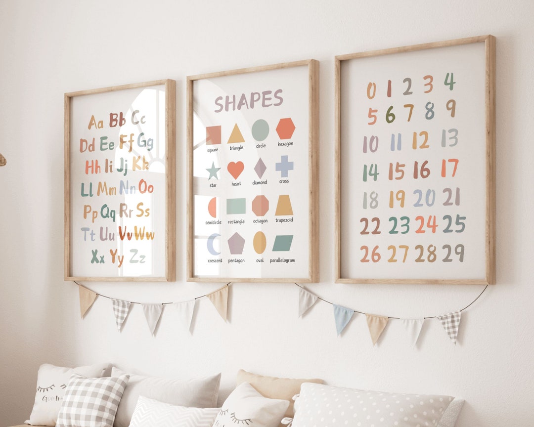 Alphabet Chart, Numbers Chart, ABC Poster, Set of 3 Educational Nursery ...
