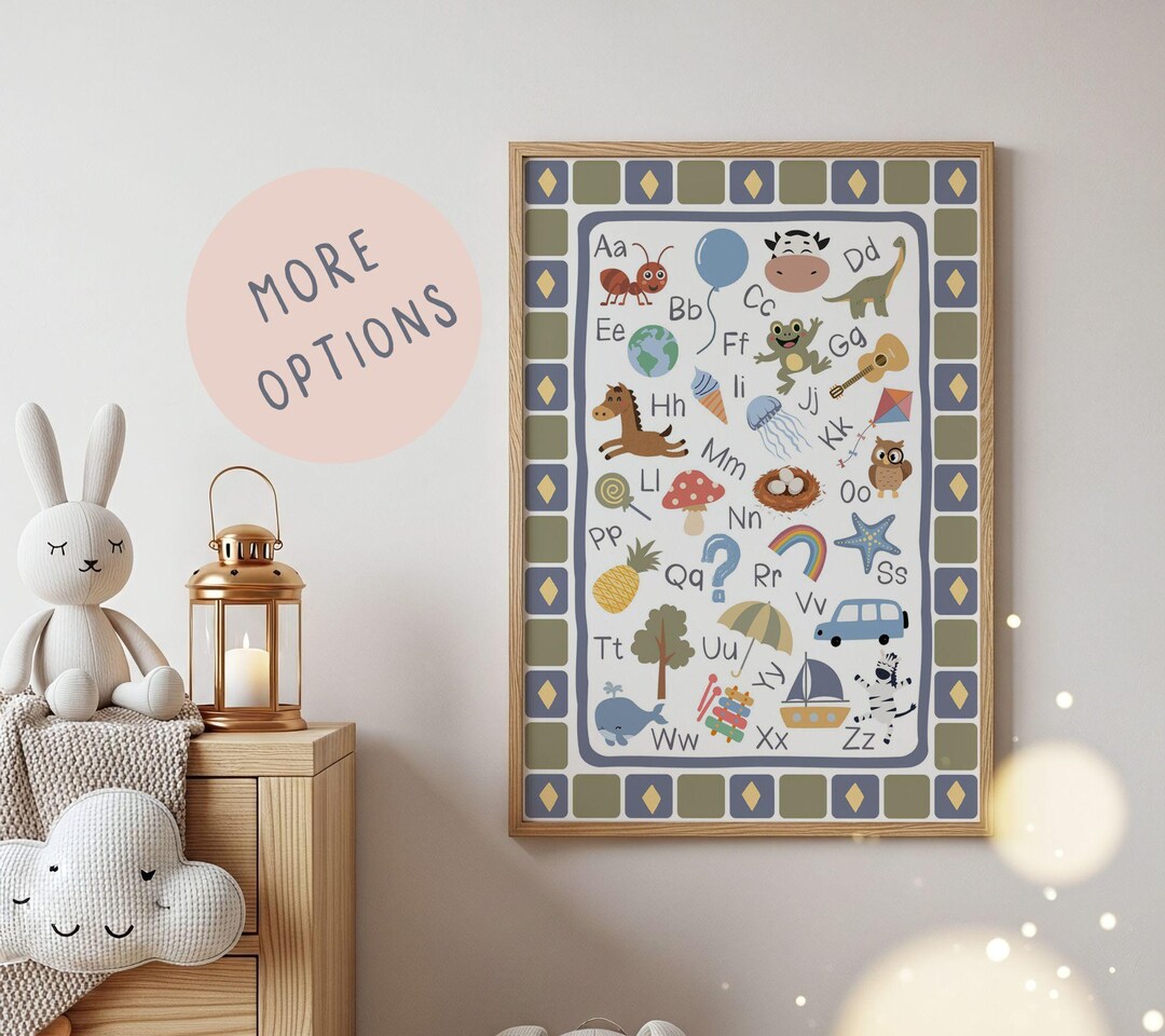 ABC Alphabet Poster, Checkerboard Nursery Print, Playroom Decor - Etsy UK