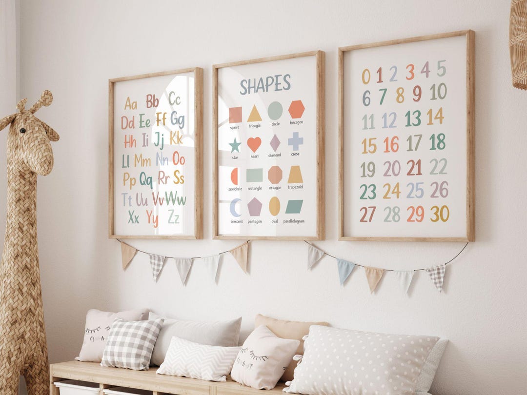 Alphabet Chart, Numbers Chart, ABC Poster, Set of 3 Educational Nursery ...