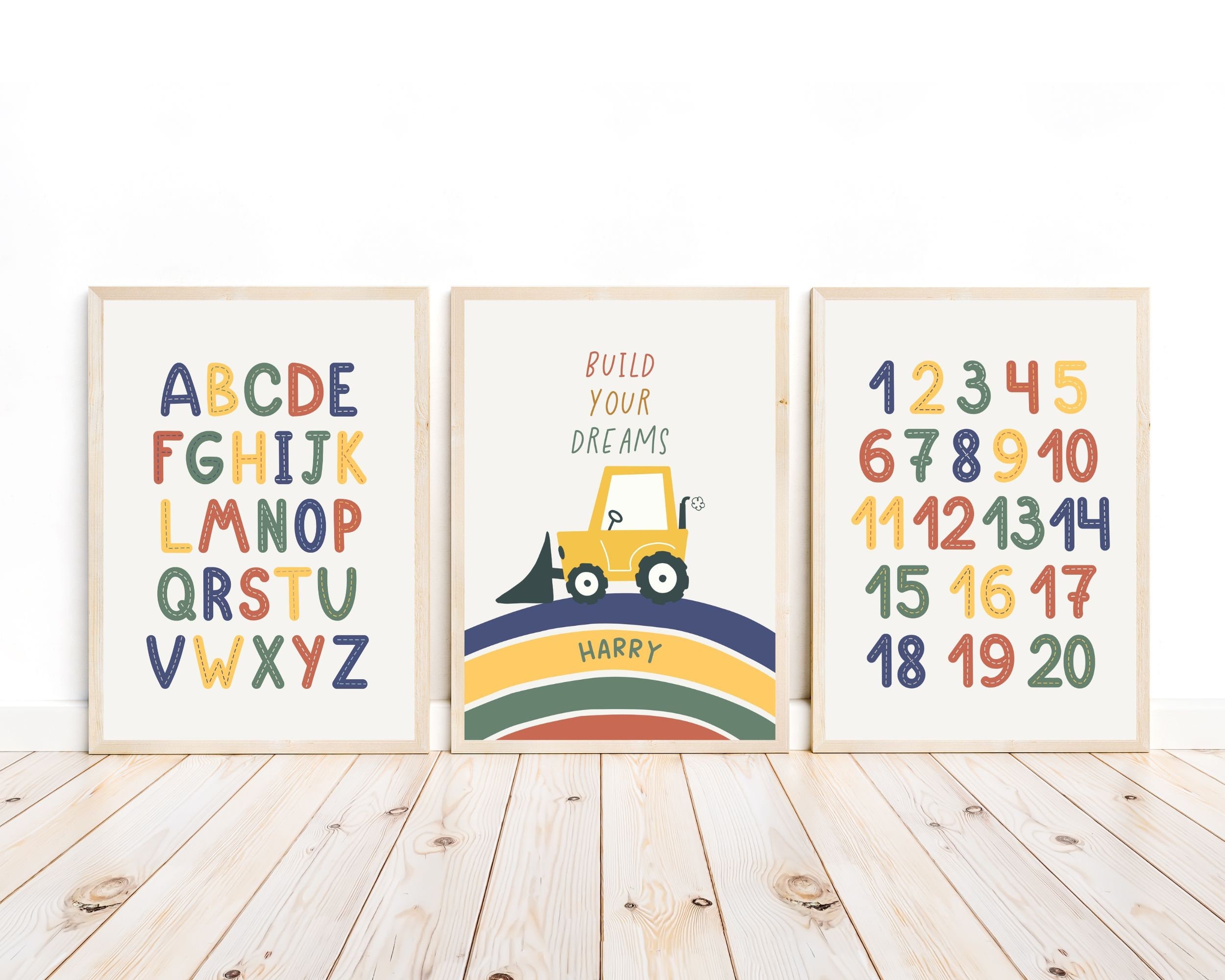 Construction Truck Alphabet Numbers Prints digital Set of 3 - Etsy