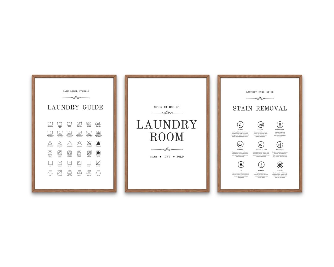 Laundry Room Prints: Washing Symbols & Stain Removal Guide (digital ...