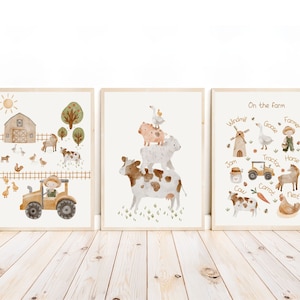 Farm Prints, Set of 3, Farm Yard, Animals Decor, Kids Prints, Nursery ...