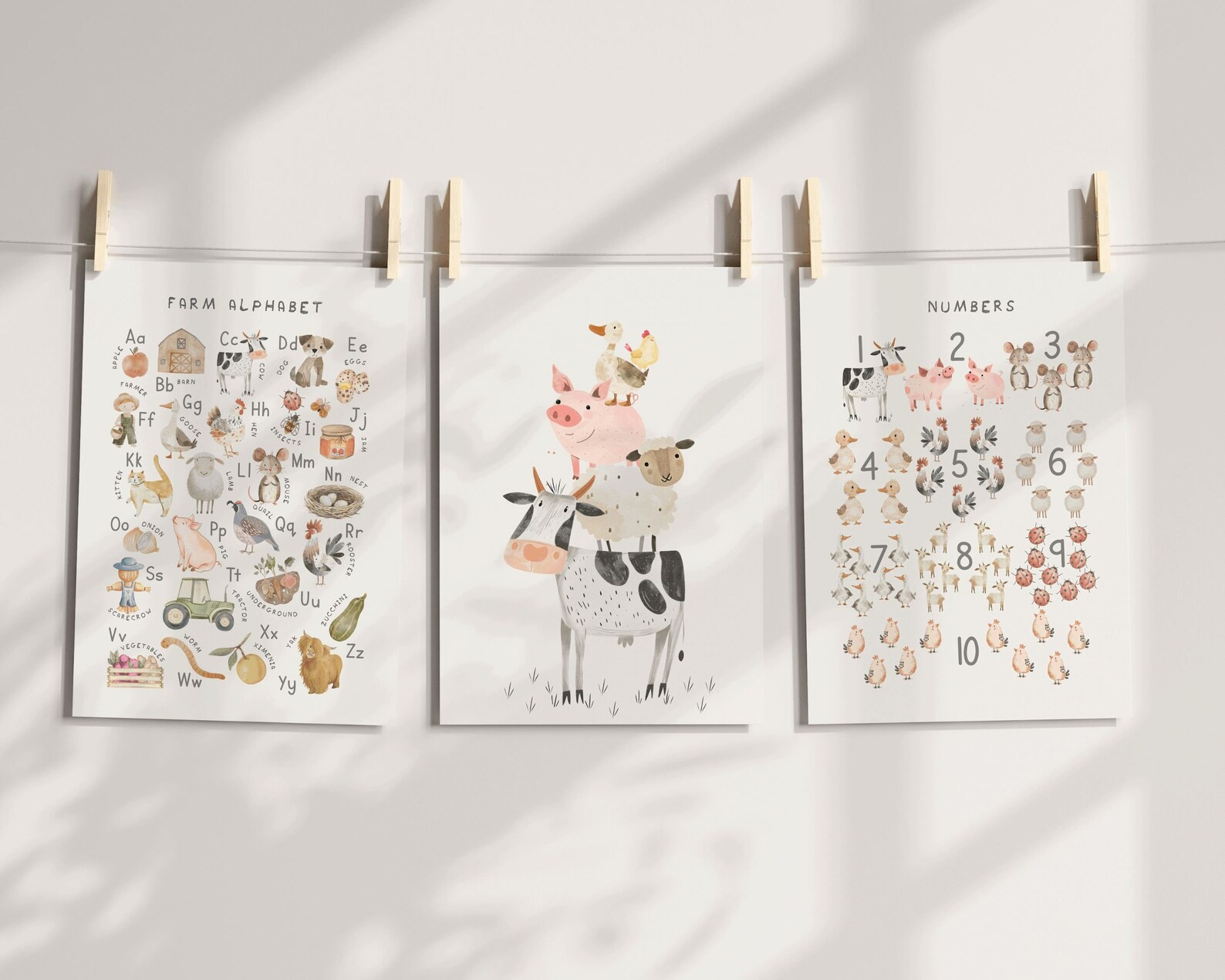 Farm Animals Alphabet & Numbers Prints: Nursery Decor, Digital Download ...