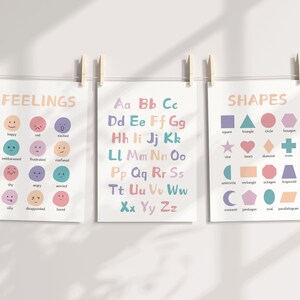 Educational Nursery Prints Set, Alphabet Print, Numbers Shapes Playroom ...