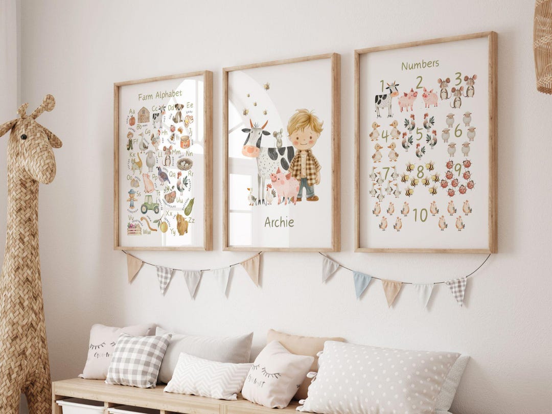 Farm Animals Alphabet and Numbers Prints: Personalized Nursery Art, Set ...