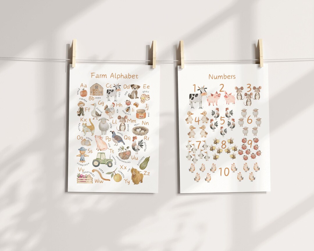 Farm Alphabet & Numbers Prints: Kids Nursery Decor (digital Download ...