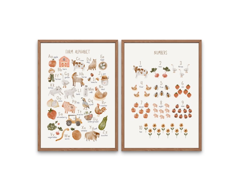 Farm Alphabet and Numbers Prints, Alphabet Poster, Farm Animals, ABC ...