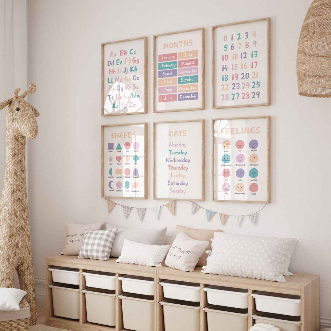 Alphabet Chart, Numbers Chart, ABC Poster, Set of 6 Educational Nursery ...