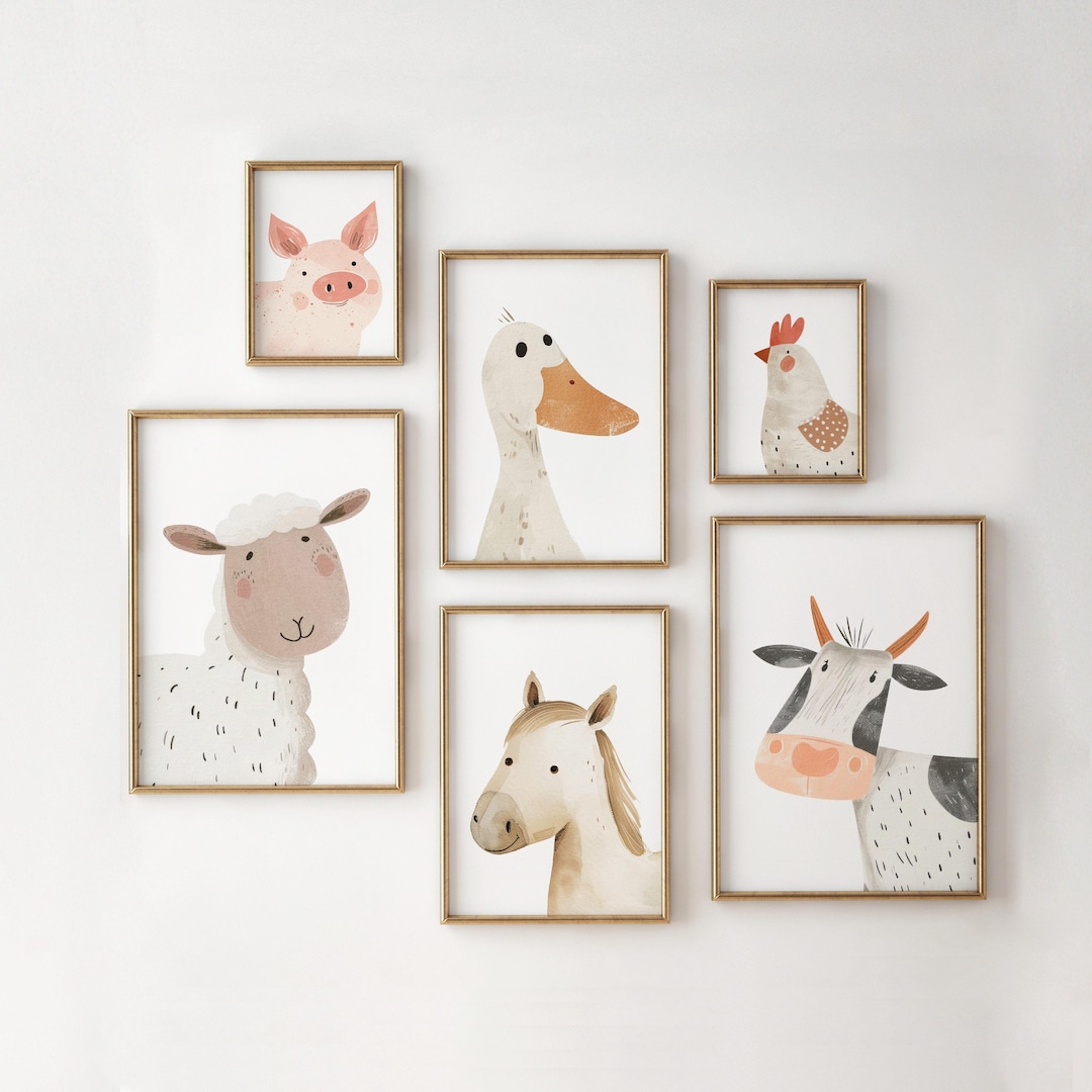 Farm Animal Nursery Prints Set: Mix & Match Kids Room Wall Art, Animals ...