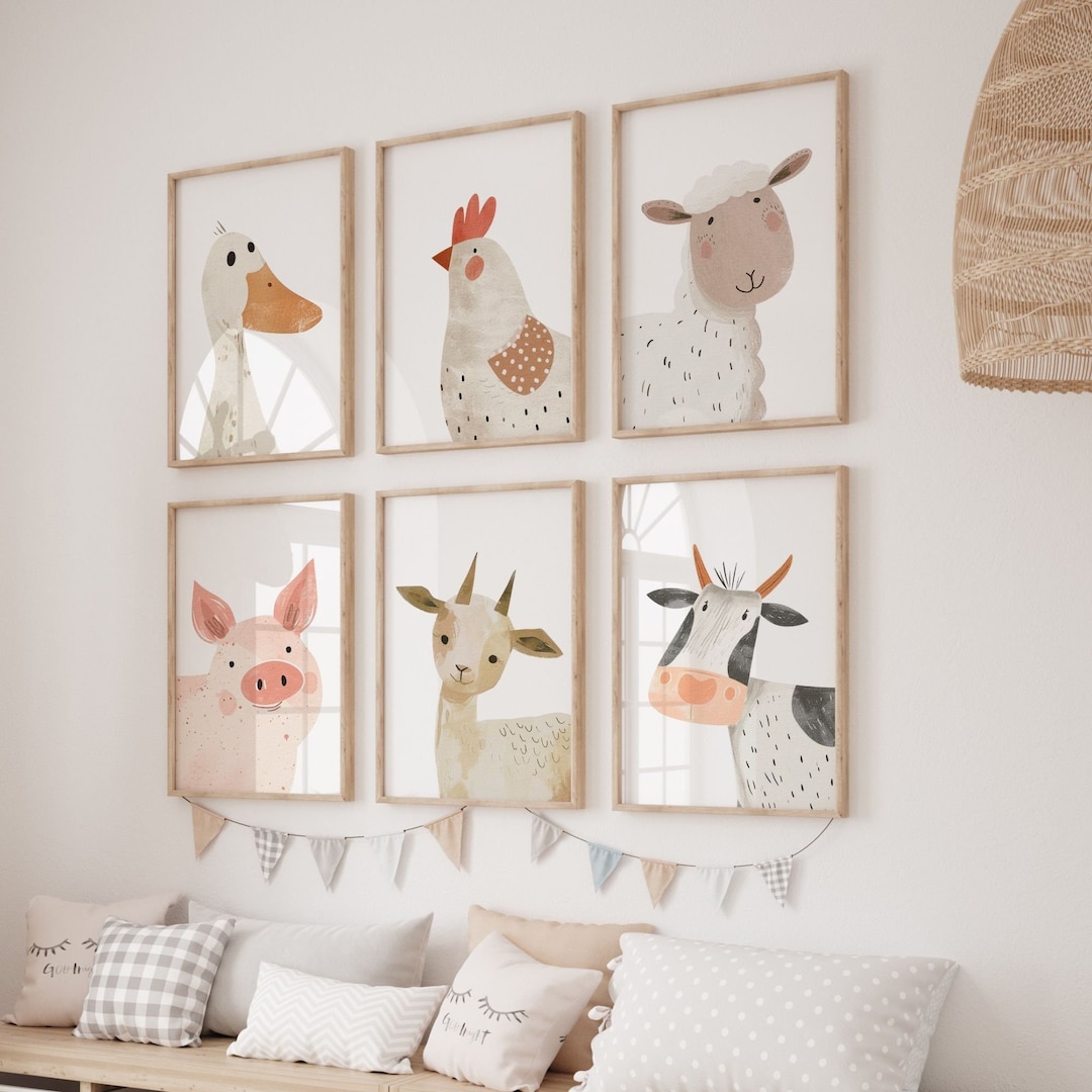 Set of 8 Farm Prints, Farm Yard, Animals Decor, Kids Prints, Nursery ...