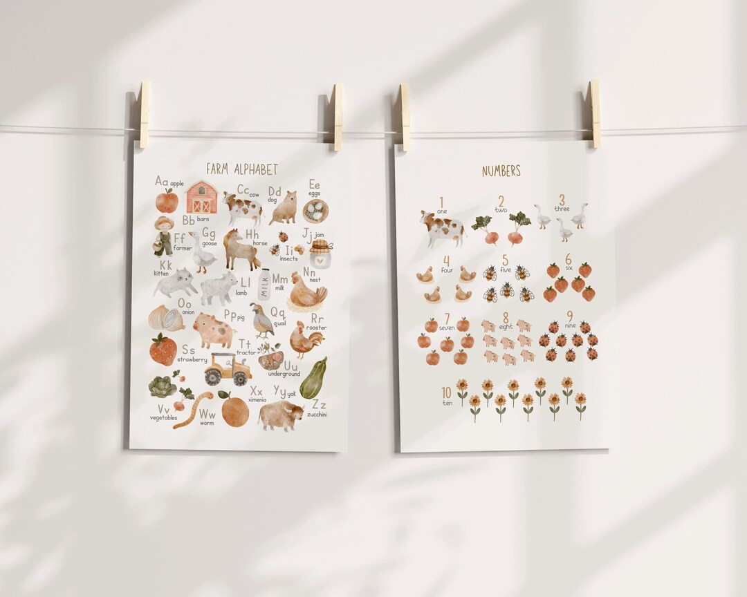 Farm Alphabet and Numbers Prints, Alphabet Poster, ABC Print, Nursery ...