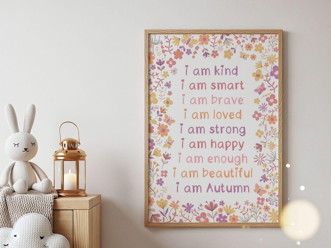 Personalised Positive Girls Affirmation Print: Floral Nursery Wall Art ...