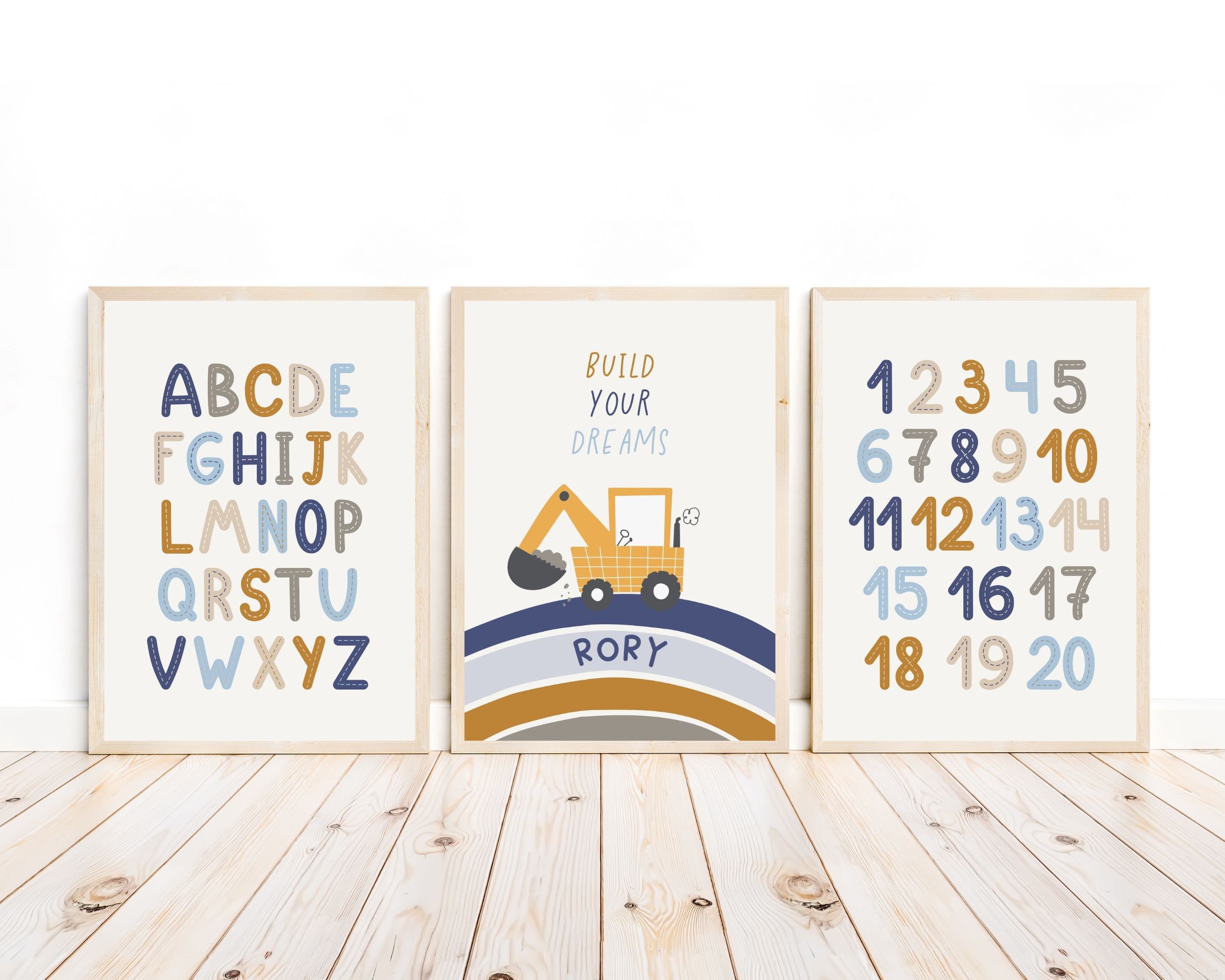 Construction Truck Alphabet Numbers Prints digital Set of 3 - Etsy