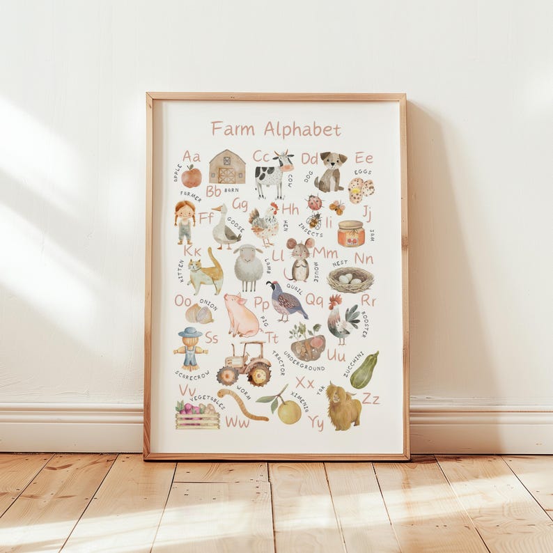 Farm Animals Alphabet and Numbers Prints: Personalised Nursery Wall Art ...