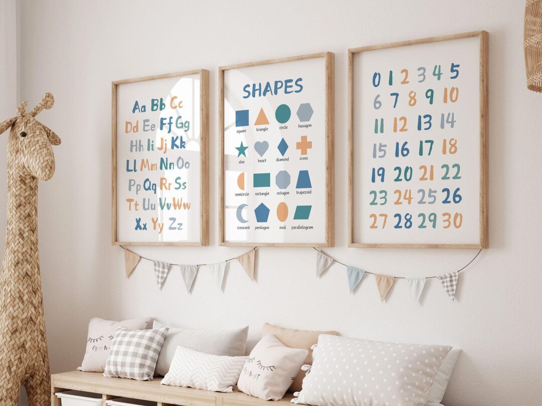 Alphabet Chart, Numbers Chart, ABC Poster, Set of 3 Educational Nursery ...