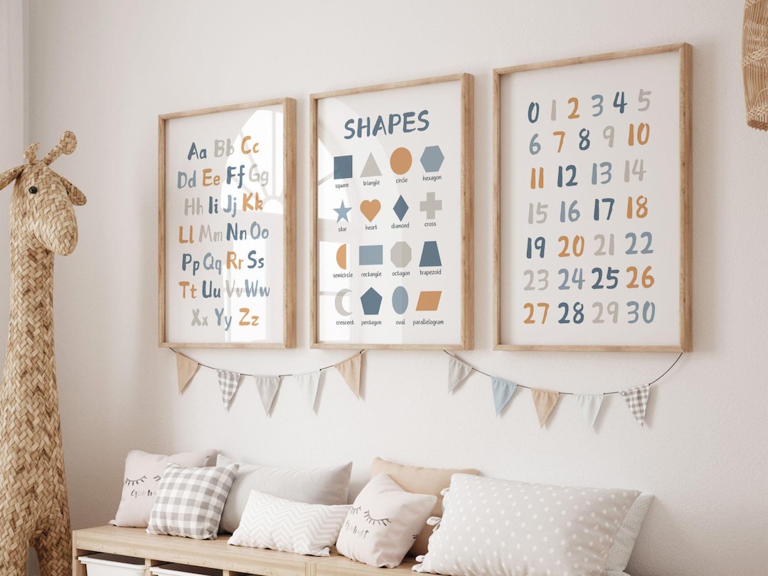 Alphabet Chart, Numbers Chart, ABC Poster, Set of 3 Educational Nursery ...