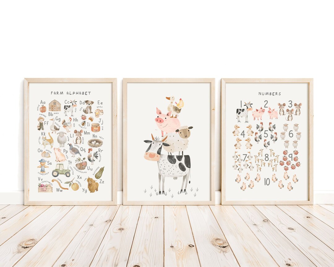 Farm Animals Alphabet & Numbers Prints: Nursery Decor (digital Prints ...