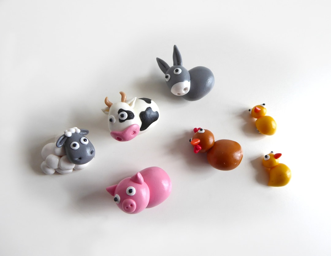 Magnete Nutztiere in Fimo Esel Schaf Kuh Schwein Hühner und Küken - Etsy.de