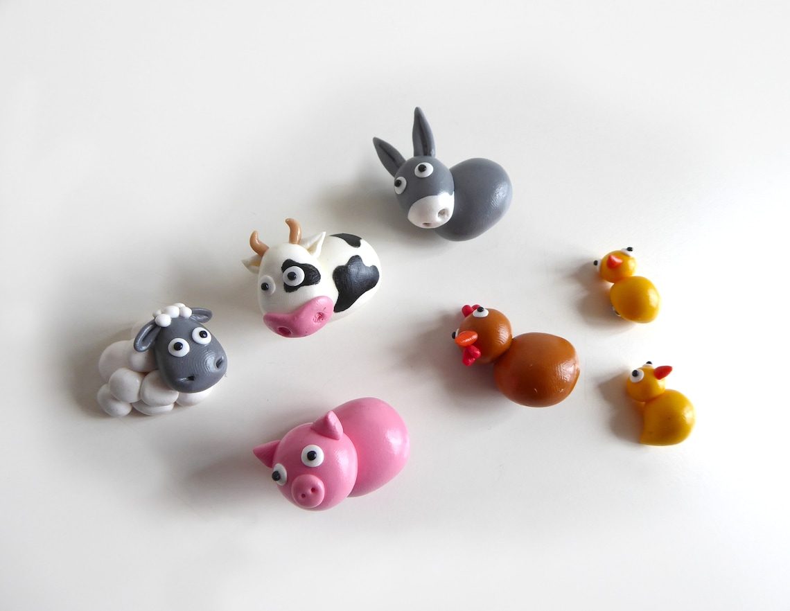 Magnete Nutztiere in Fimo Esel Schaf Kuh Schwein Hühner und Küken - Etsy.de