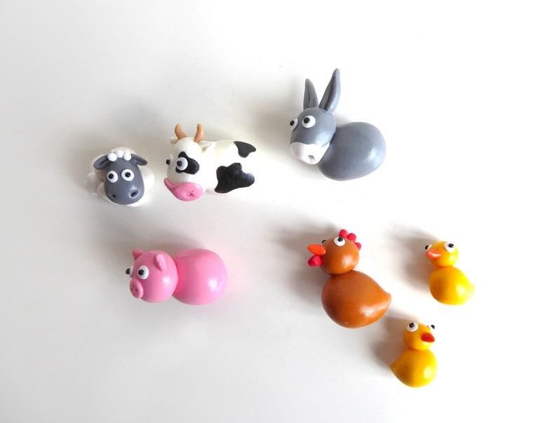 Magnets Farm Animals in Fimo Donkey Sheep Cow Pig Hen and Chicks - Etsy