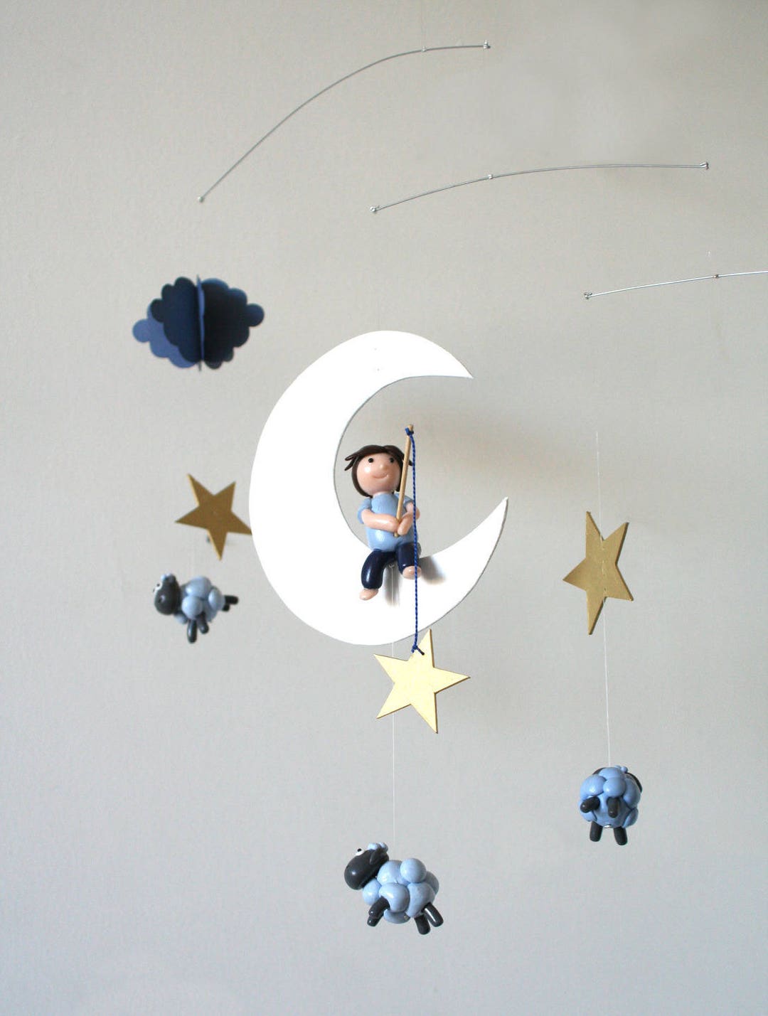 Mobile for Baby the Star Fisherman and His Blue and Gold Sheep in Fimo ...