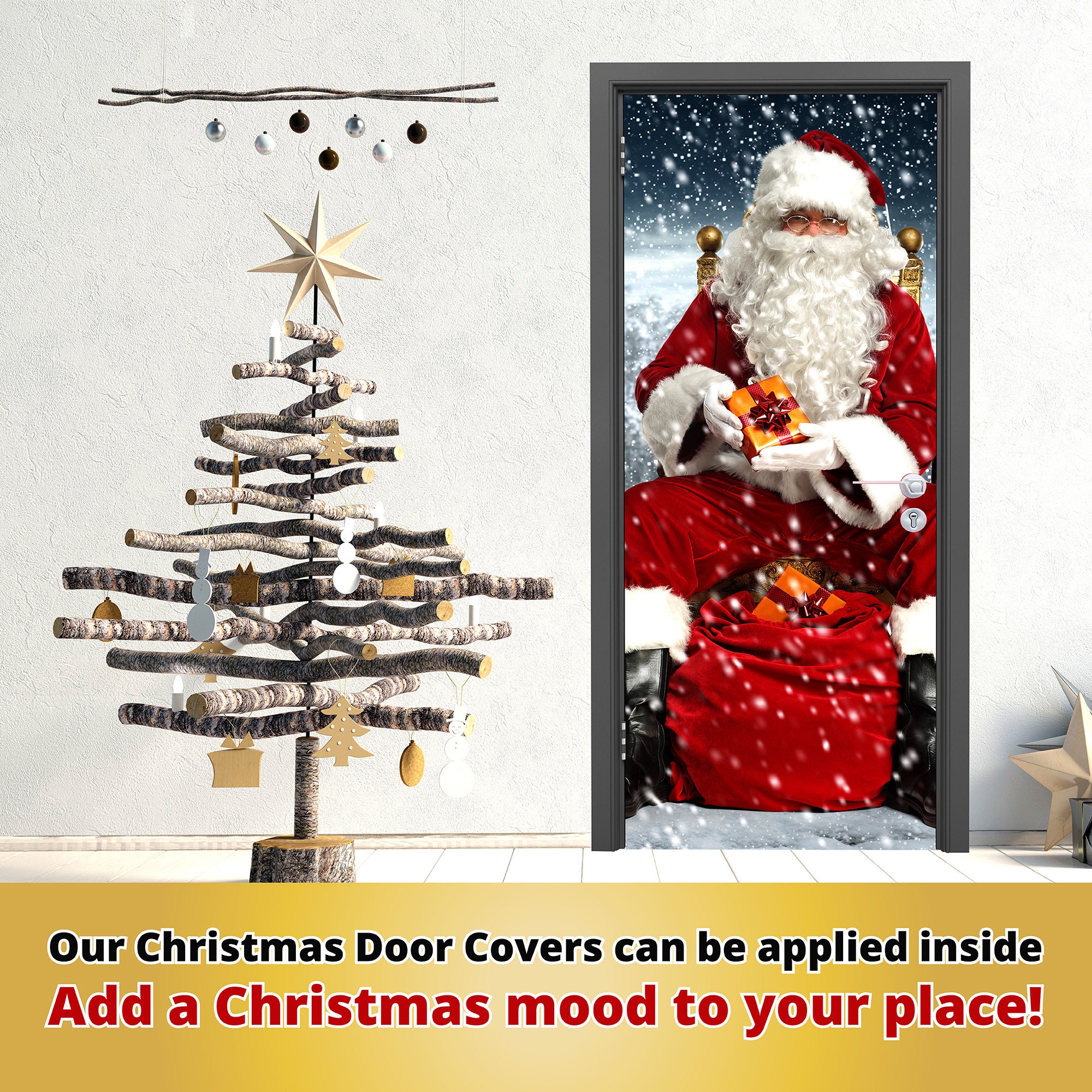 Christmas Front Door Cover Entry Door Full Color Banner Holiday Outdoor ...