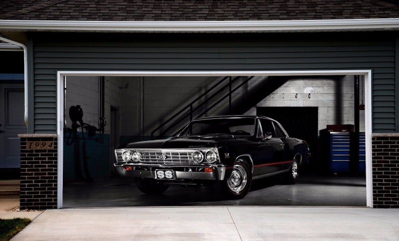 Retro Car Decor Banner Garage Door Murals Double Garage | Etsy