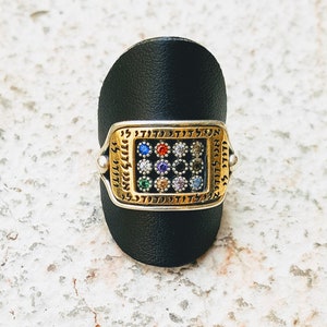 Choshen Sterling Silver and 9K Gold Ring With Colorful Gemstones Bible ...