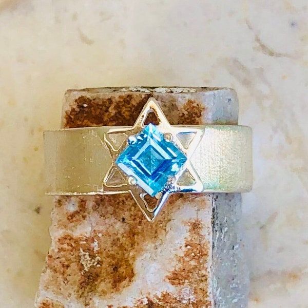 Star of David Oval Ring, Sterling Silver and Blue Enamel, Classic ...