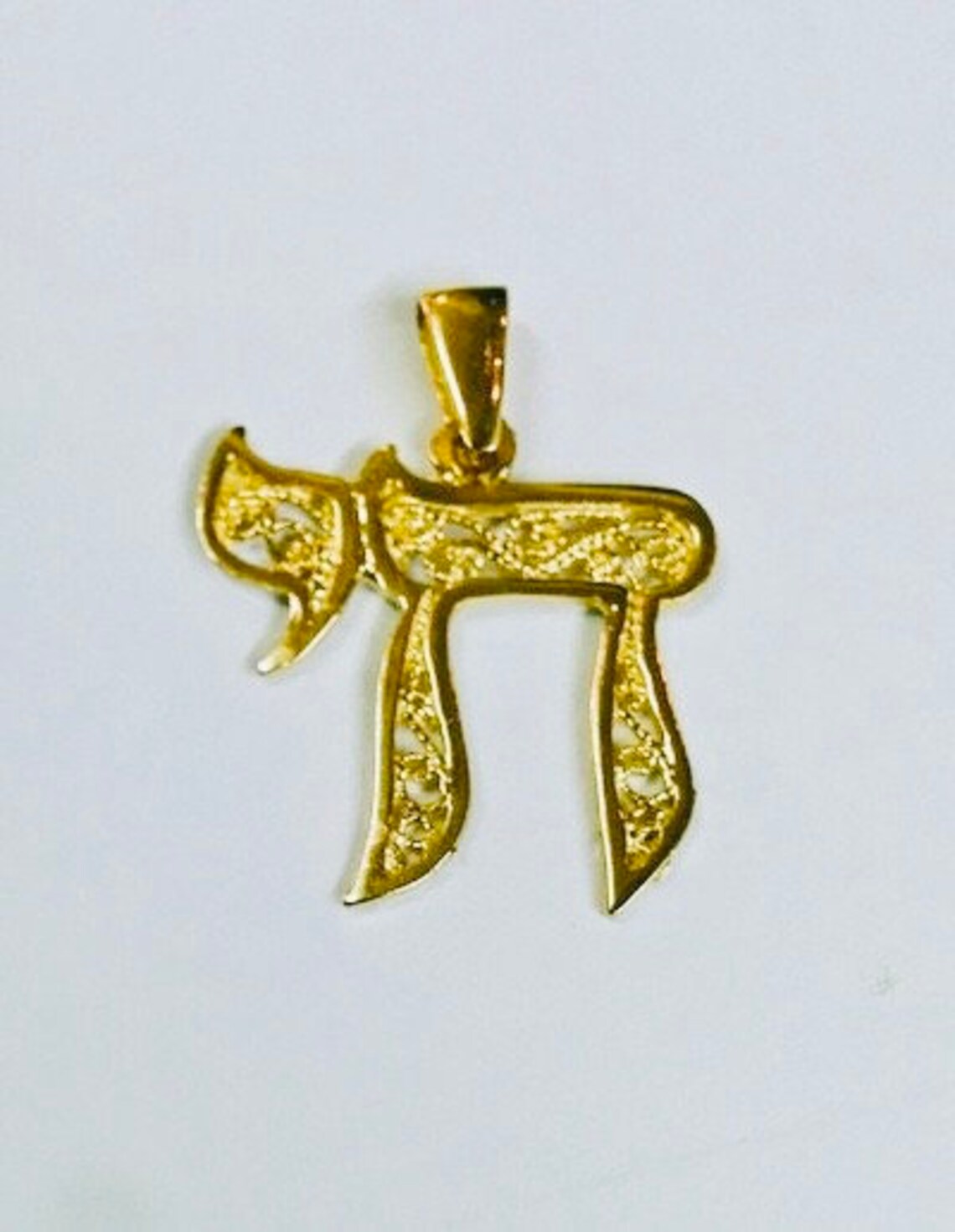 14k Gold Chai Pendant Classic Filigree Design Chai Necklace - Etsy