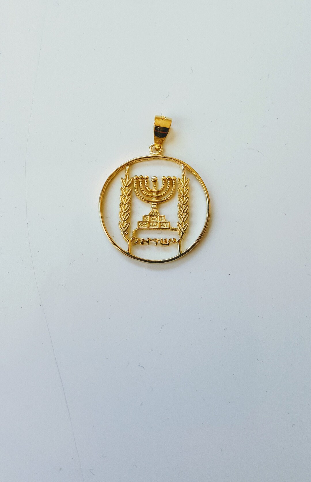 14k Gold Emblem of Israel Signet Pendant, Classic Menorah Necklace ...