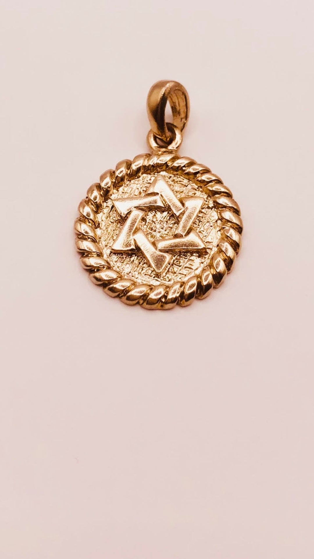 18k Solid Gold Star of David Pendant, Ancient Medallion Design, Jewish ...