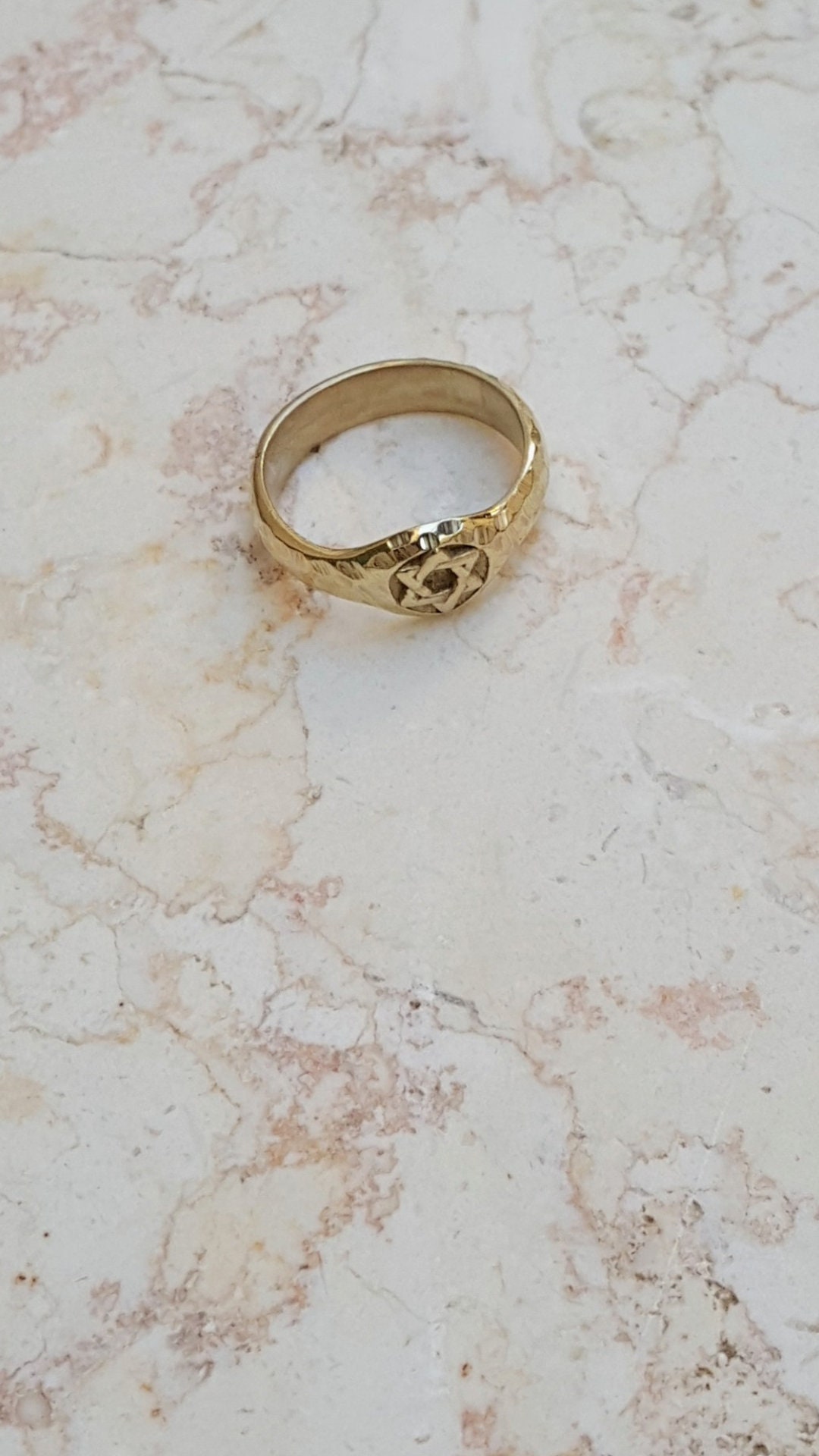 14k Gold Star of David Ring Exclusive Design Hammered Band | Etsy