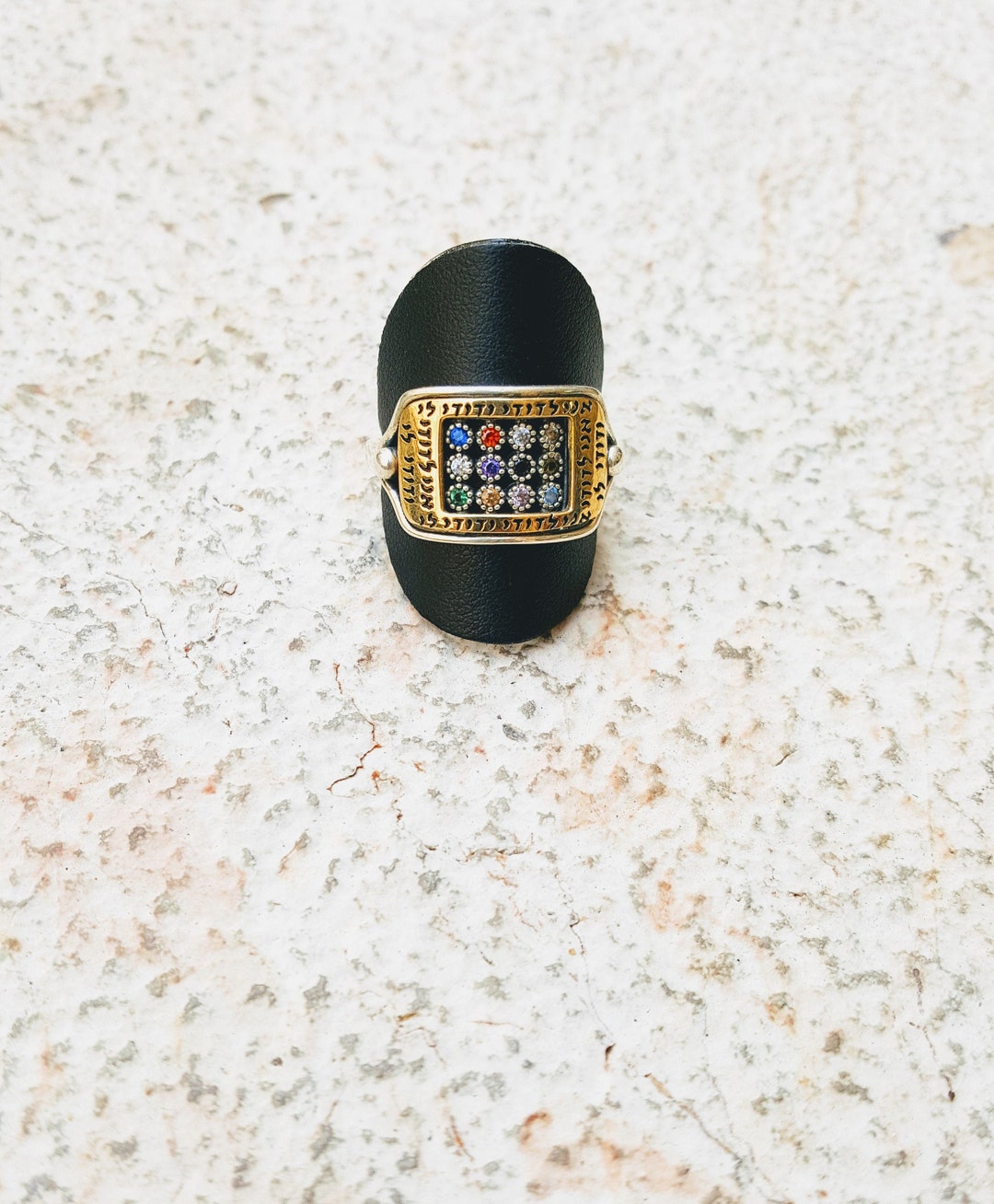 Choshen Sterling Silver and 9K Gold Ring With Colorful Gemstones Bible ...